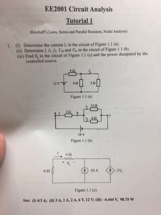 Solved EE2001 Circuit Analysis Tutorial 1 (Kirchoff's Laws, | Chegg.com