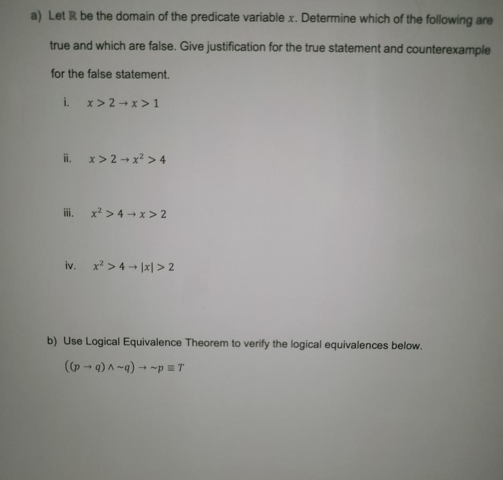 Solved a) Let R be the domain of the predicate variable x. | Chegg.com