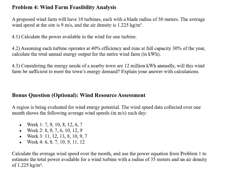 Solved Problem 4: Wind Farm Feasibility AnalysisA proposed | Chegg.com