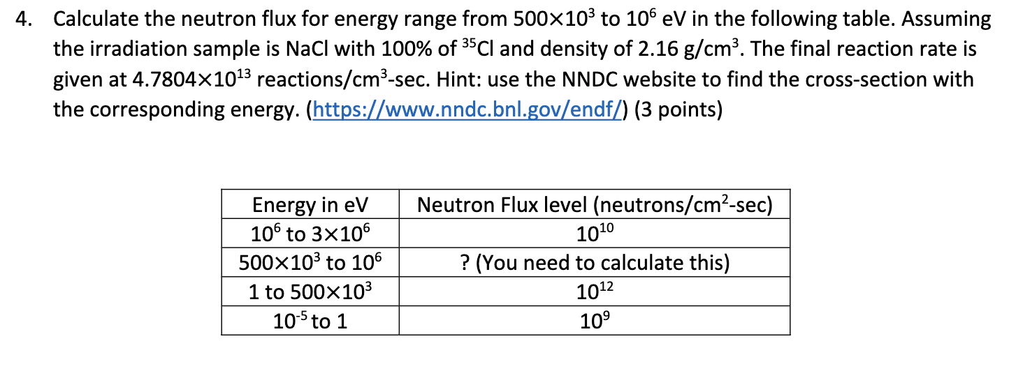 Solved 4. Calculate the neutron flux for energy range from | Chegg.com