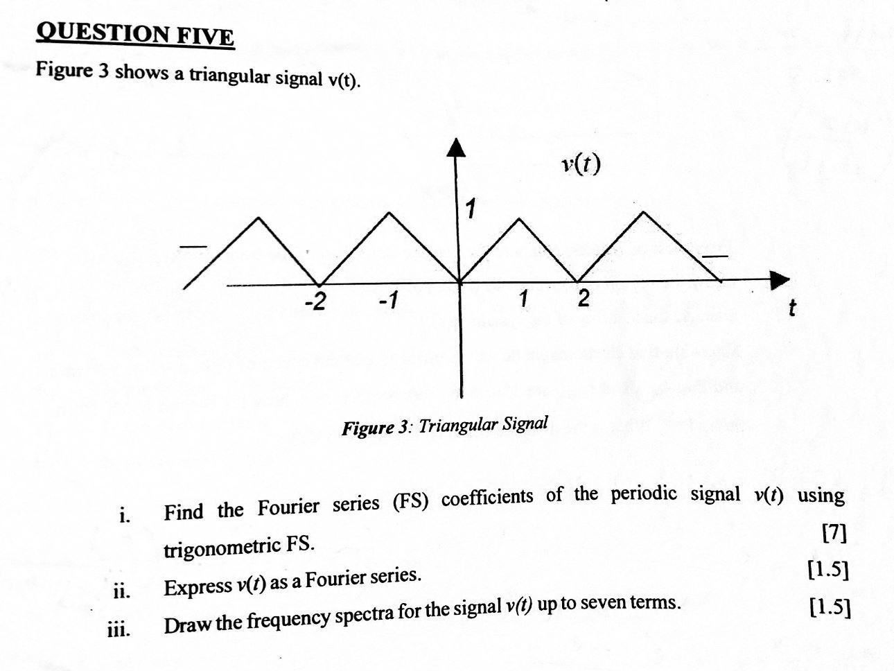 Solved OUESTION FIVE Figure 3 shows a triangular signal | Chegg.com