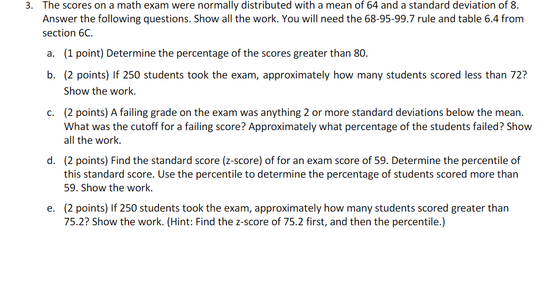 Solved 3. The scores on a math exam were normally | Chegg.com