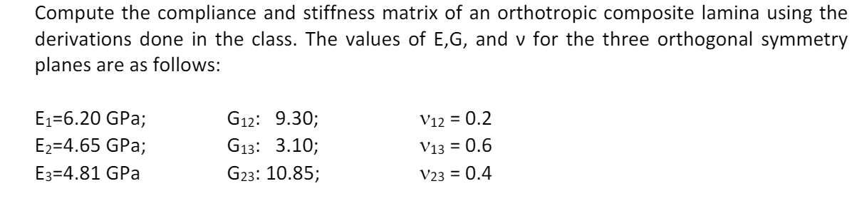 Solved Compute the compliance and stiffness matrix of an | Chegg.com