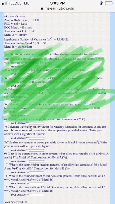 Solved l TELCEL LTE 3:03 PM melearn.utrgv.edu Given Values- | Chegg.com