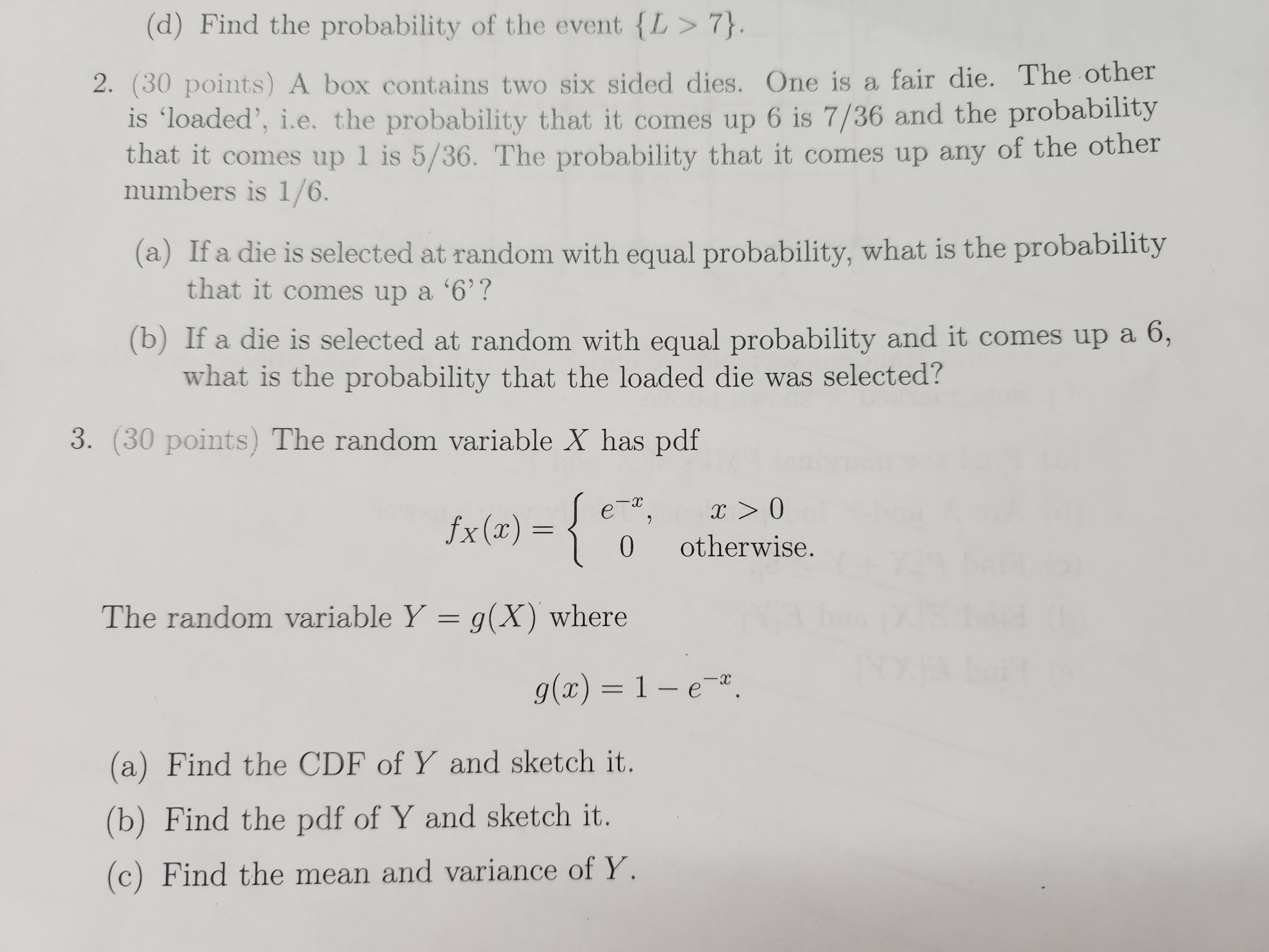Solved 2. (30 points) A box contains two six sided dies. One | Chegg.com