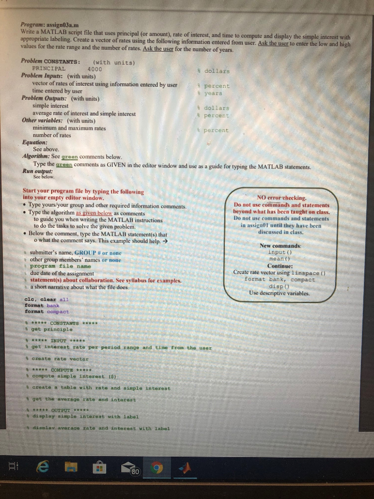 Solved Program: assign03a.m Write a MATLAB script file that | Chegg.com