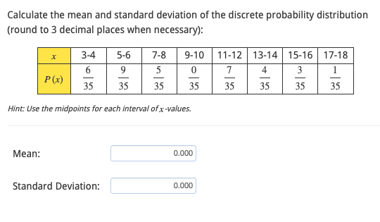 Solved Calculate the mean and standard deviation of the | Chegg.com