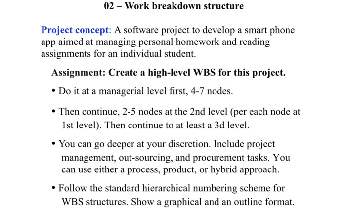Solved 02 - Work breakdown structure Project concept: A | Chegg.com
