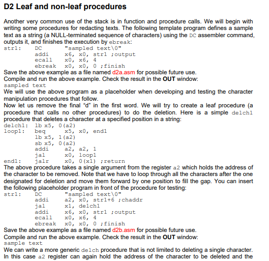 D2 Leaf and non-leaf procedures Another very common | Chegg.com