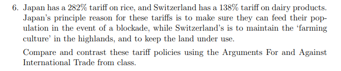 Solved 5. Japan has a 282% tariff on rice, and Switzerland | Chegg.com