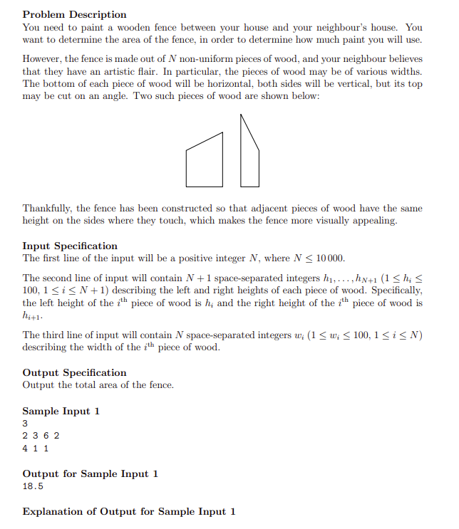 Solved Problem Description You need to paint a wooden fence | Chegg.com