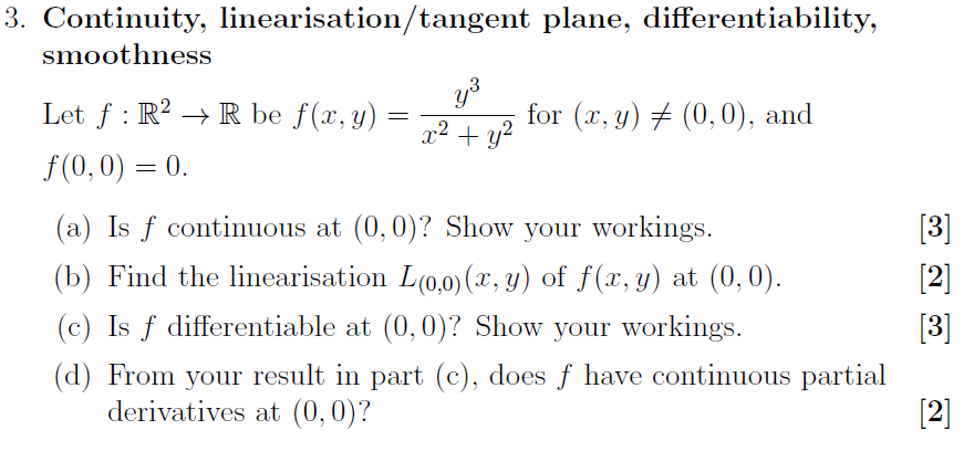 Solved 3. Continuity, linearisation/tangent plane, | Chegg.com