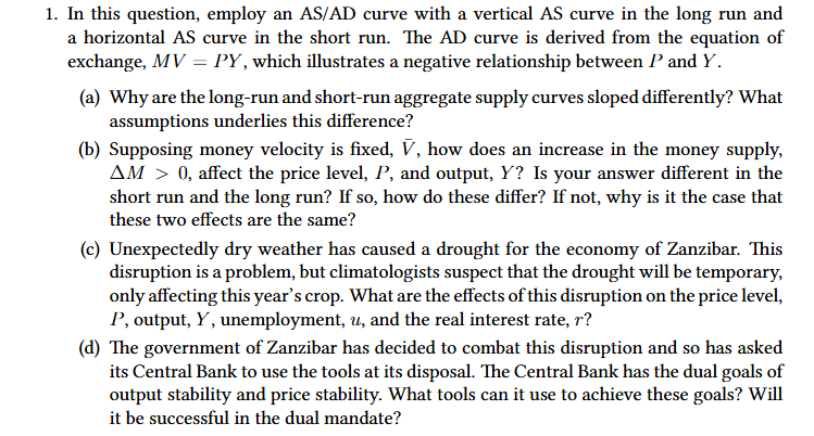 Solved by an EXPERT In this question, employ an AS//AD curve with a | Chegg.com
