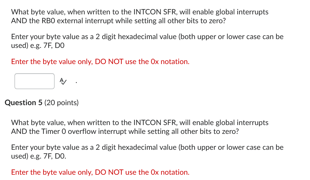 Solved What byte value, when written to the INTCON SFR, will | Chegg.com