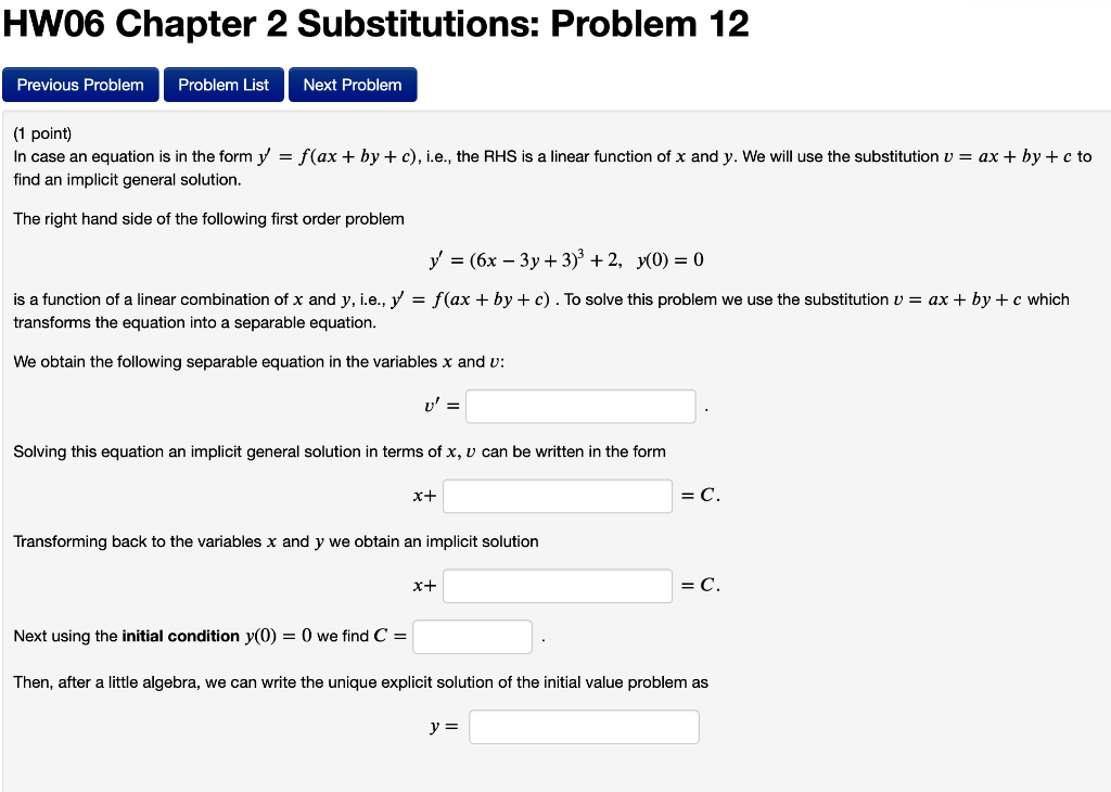 Solved HW06 Chapter 2 Substitutions: Problem 12 (1 point) In | Chegg.com