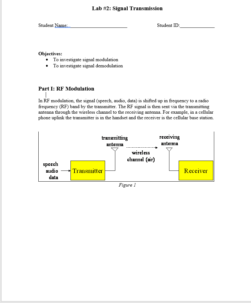 Solved Lab #2: Signal Transmission Student Name: Student ID: | Chegg.com