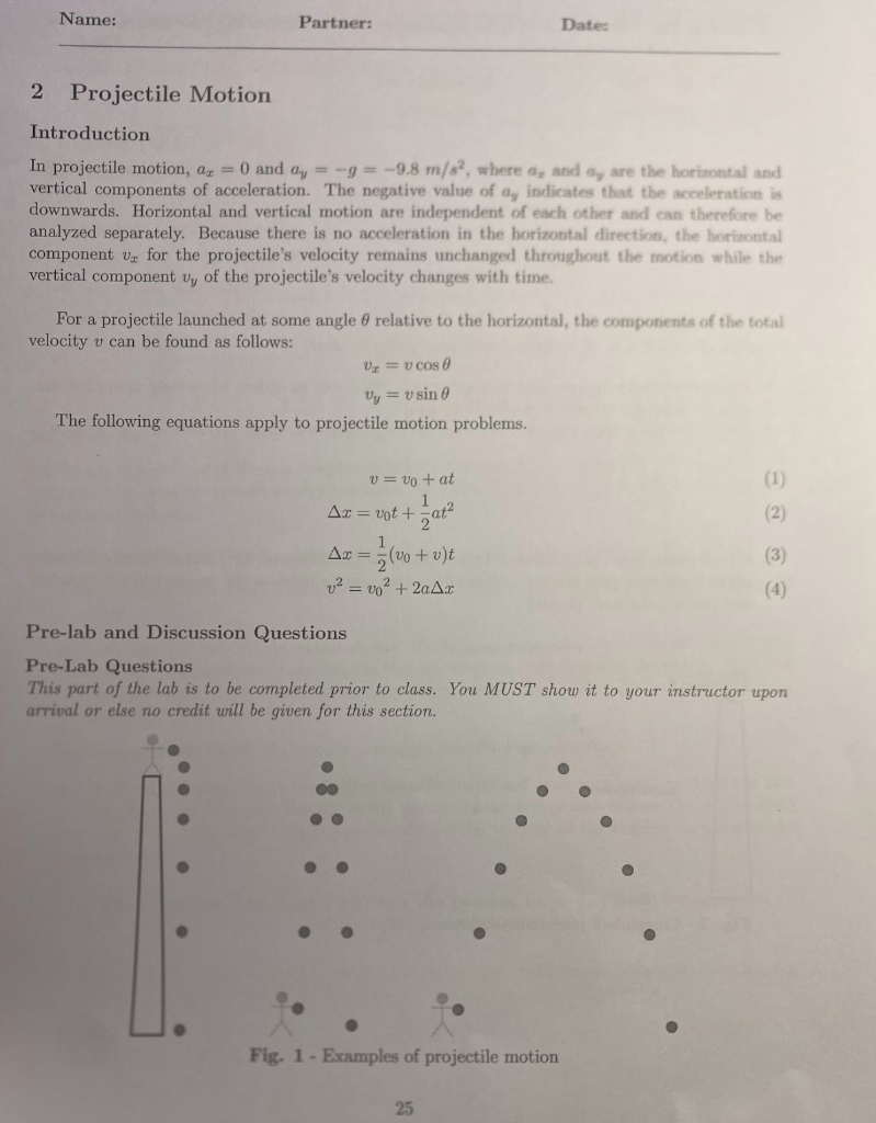Solved 2 Projectile Motion Introduction In projectile | Chegg.com