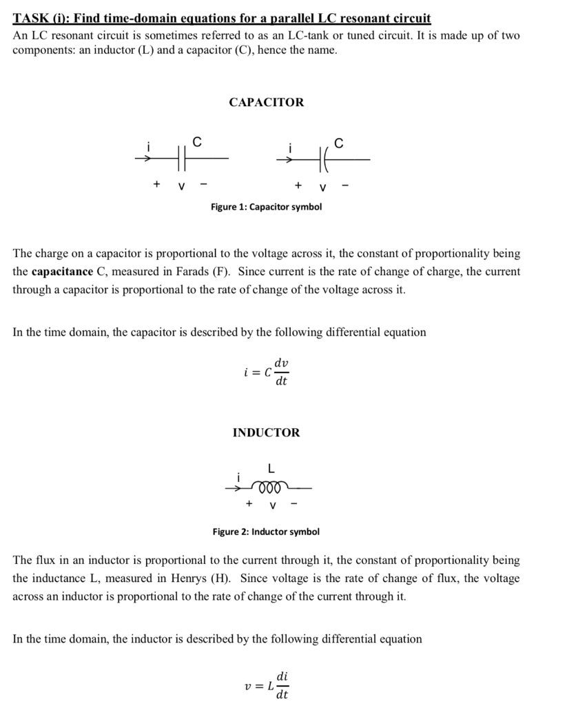 Solved TASK (i): Find time-domain equations for a parallel | Chegg.com