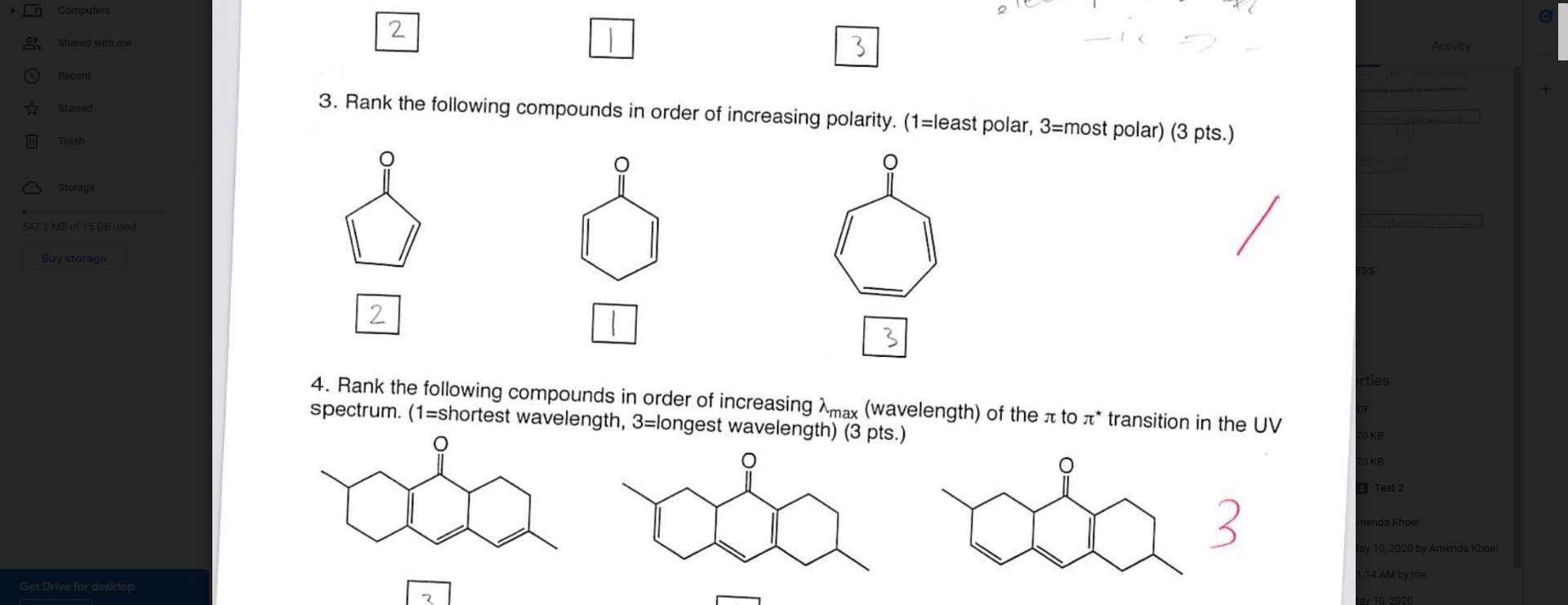 Solved Hi, this is orgo II. If you could explain question 3 | Chegg.com