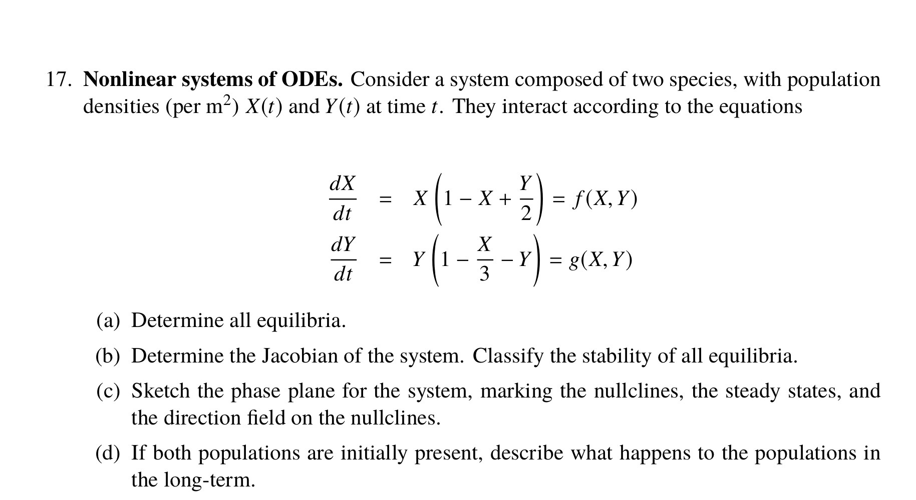 Solved Nonlinear systems of ODEs. Consider a system composed | Chegg.com