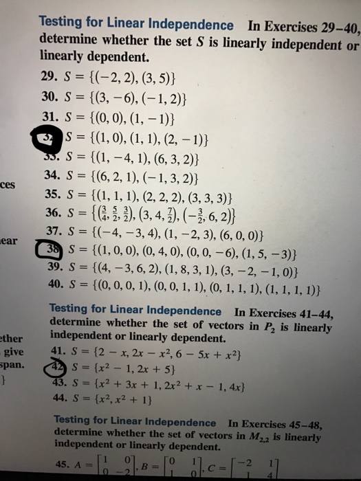 Solved Testing for Linear Independence In Exercises 29-40, | Chegg.com
