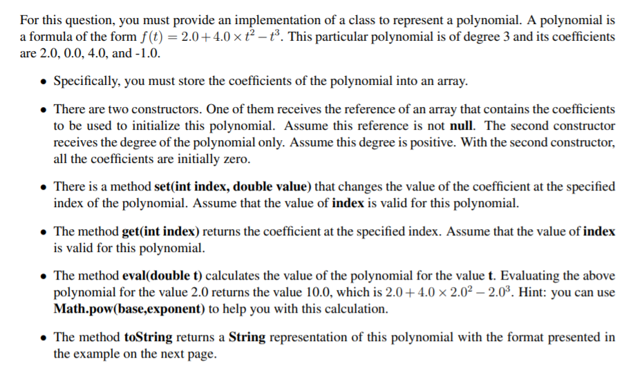 Solved For this question, you must provide an implementation | Chegg.com