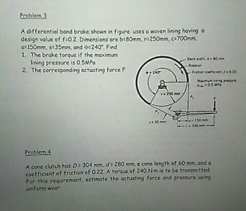 Solved Problem 3 A differential band brake shown in figure | Chegg.com