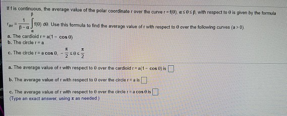 Solved If f is continuous, the average value of the polar | Chegg.com