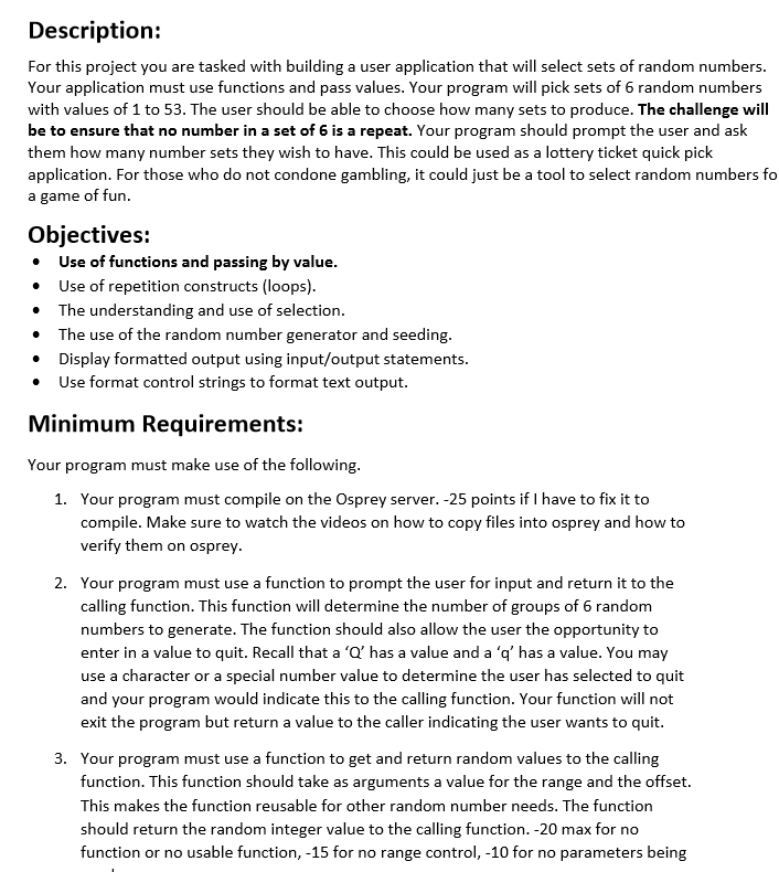 Solved Description: For this project you are tasked with | Chegg.com