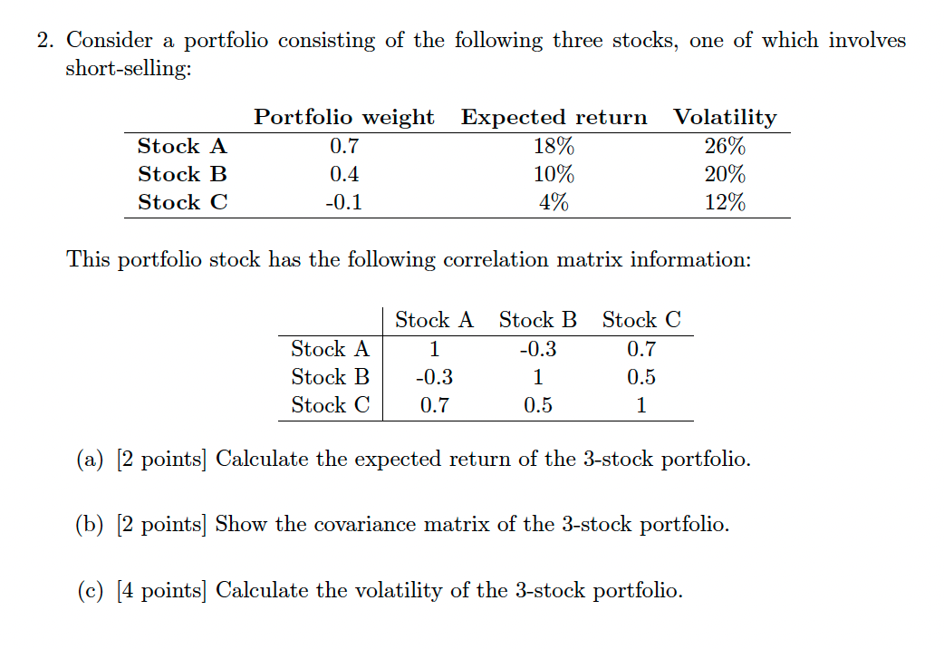 Solved Consider a portfolio consisting of the following | Chegg.com