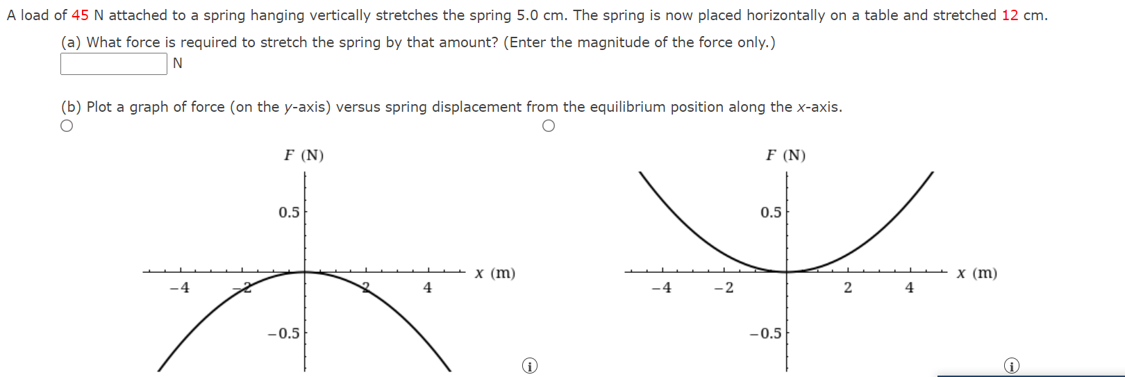 Solved A load of 45 N attached to a spring hanging | Chegg.com