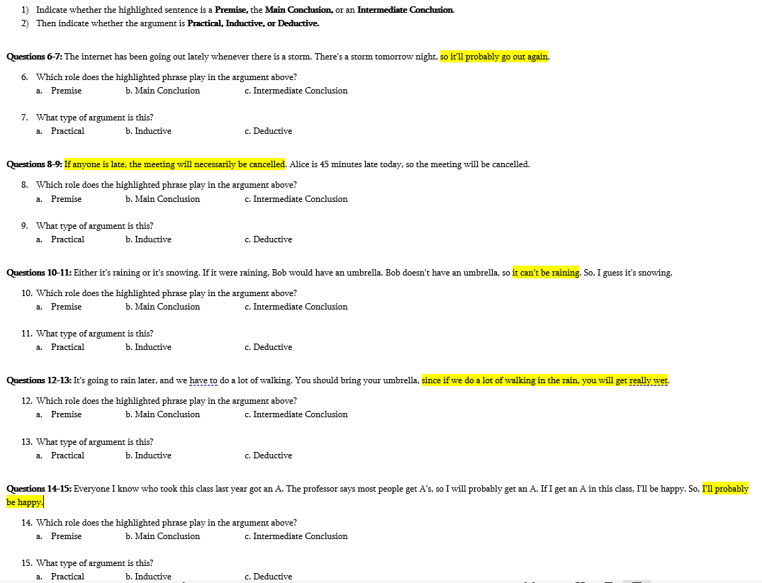 1) Indicate whether the highlighted sentence is a | Chegg.com