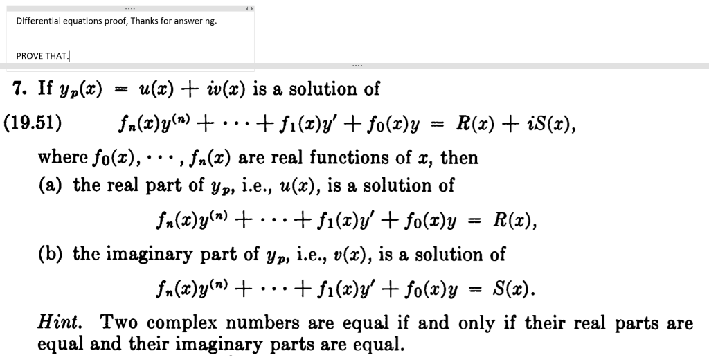 Solved Differential equations proof, Thanks for answering | Chegg.com