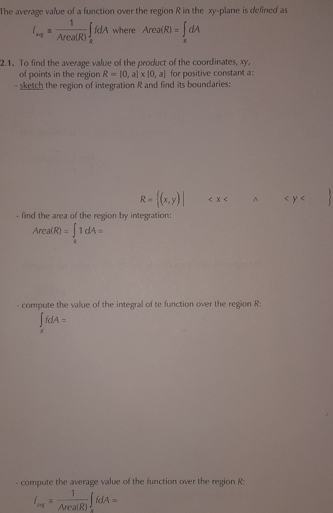Solved The average value of a function over the region R in | Chegg.com
