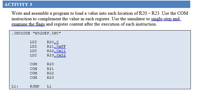 ACTIVITY 1 Write and assemble a program to add the | Chegg.com