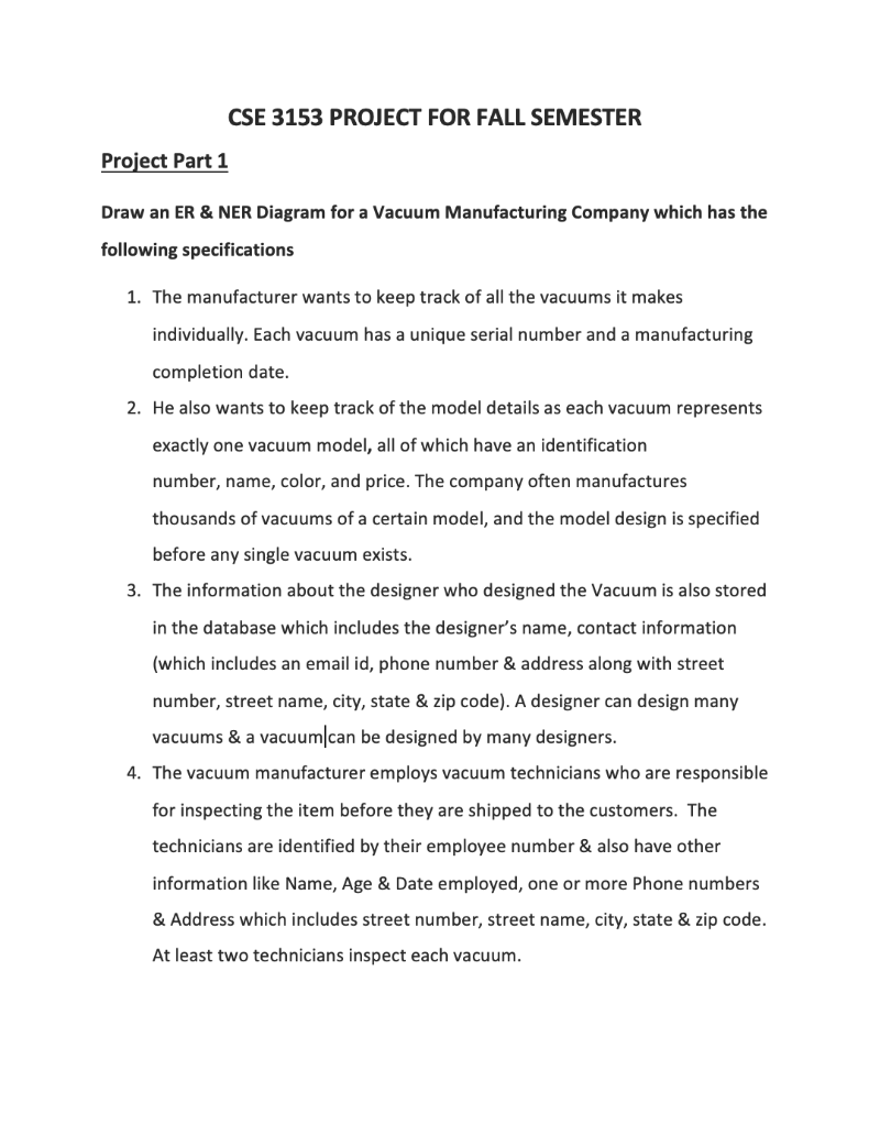 Solved CSE 3153 PROJECT FOR FALL SEMESTER Project Part 1 | Chegg.com