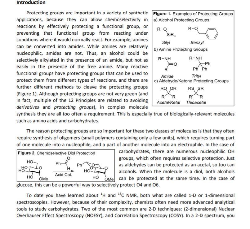 Solved Introduction Protecting groups are important in a | Chegg.com