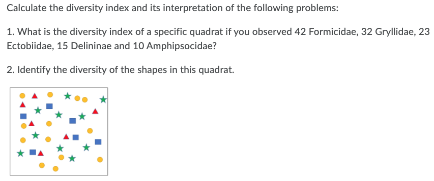 Solved Calculate the diversity index and its interpretation | Chegg.com