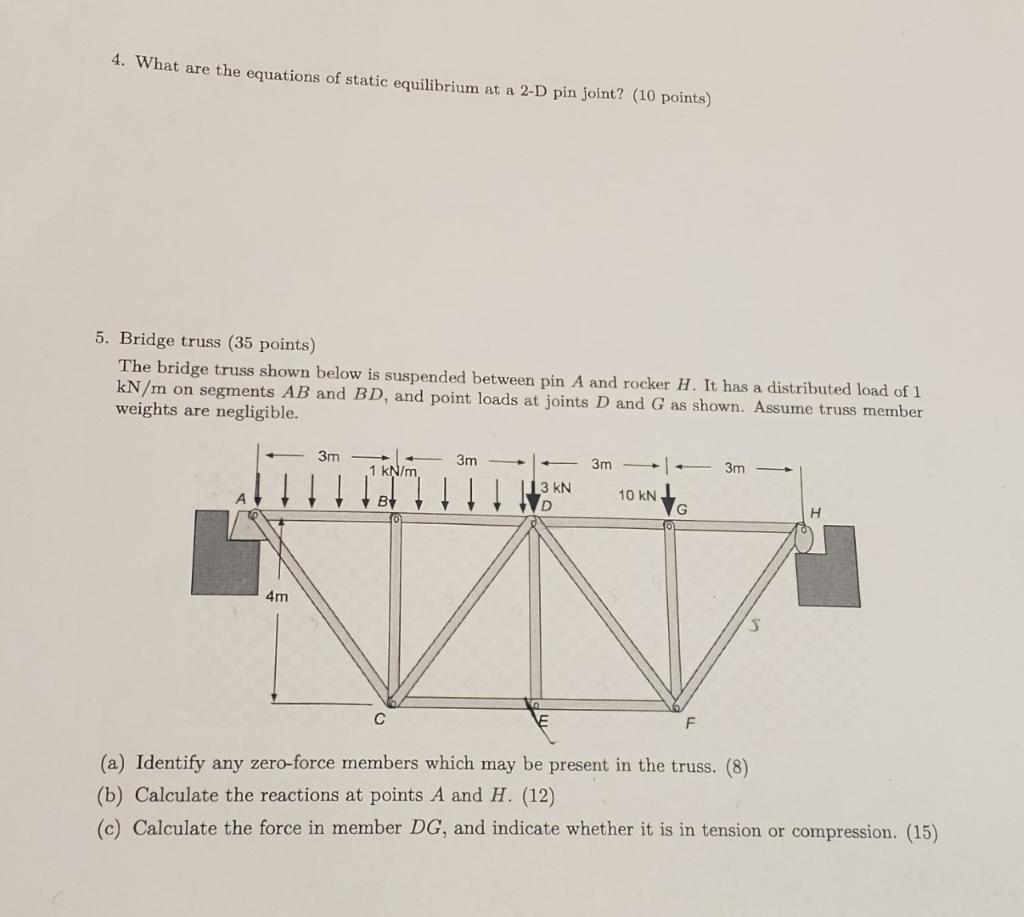 Solved 4. What are the equations of static equilibrium at a | Chegg.com