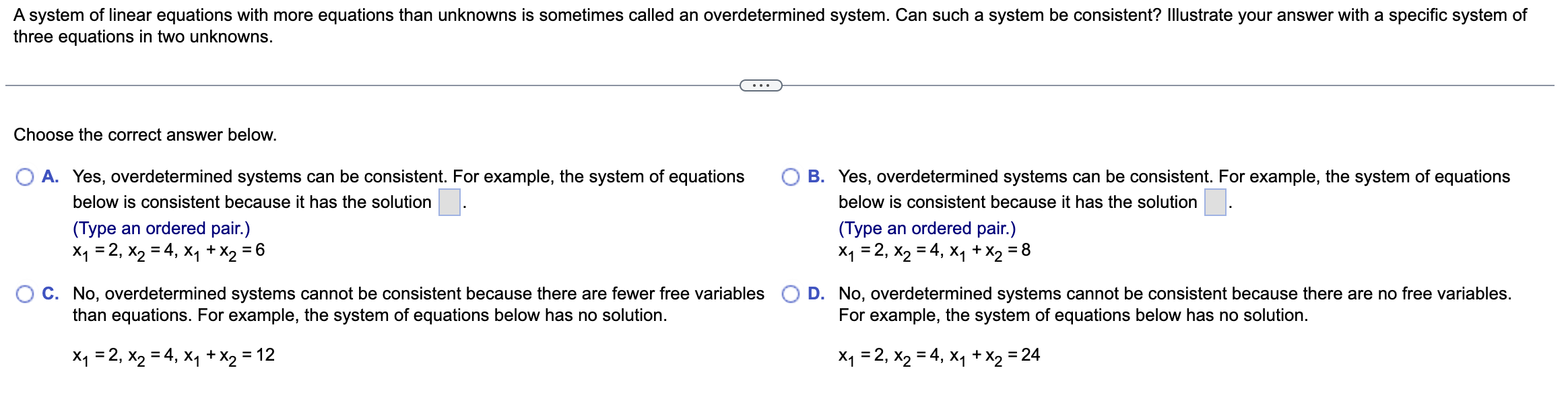 A system of ﻿linear equations with more equations | Chegg.com