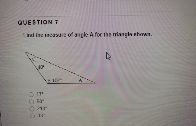 Solved QUESTION 7 Find the measure of angle A for the | Chegg.com