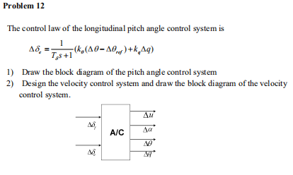Solved Problem 12 The control law of the longitudinal pitch | Chegg.com