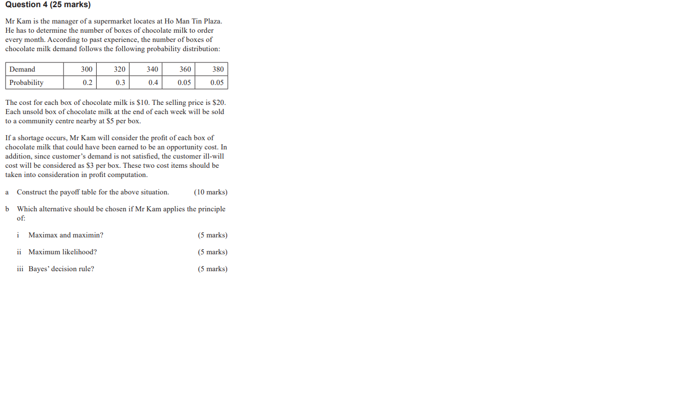 Solved Question 4 (25 ﻿marks) ﻿Mr Kam is the manager of a | Chegg.com