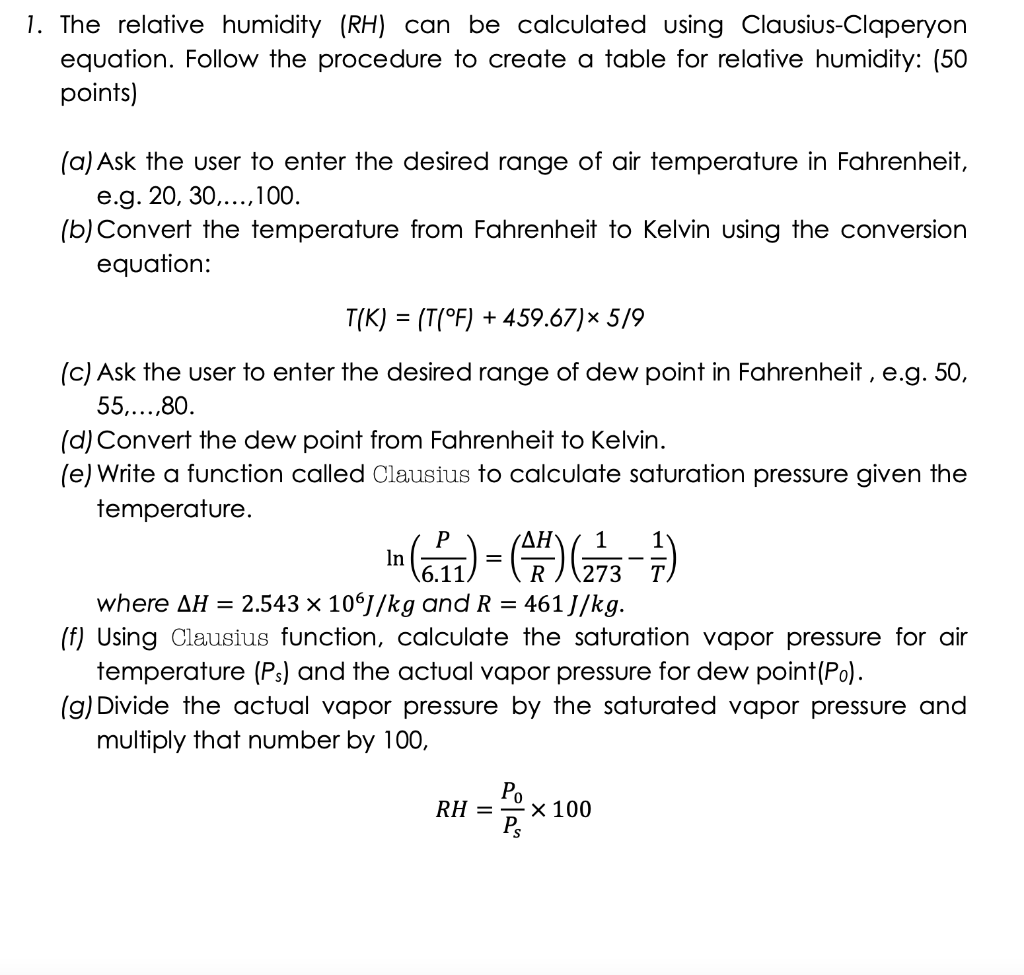 Relative Humidity Formula
