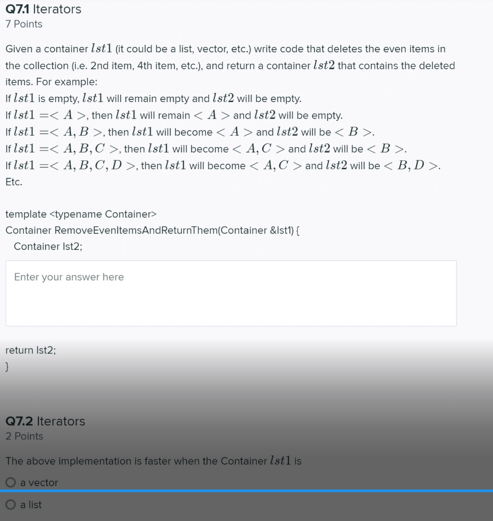 Solved Q71 Iterators 7 Points Given A Container Ist1 It 