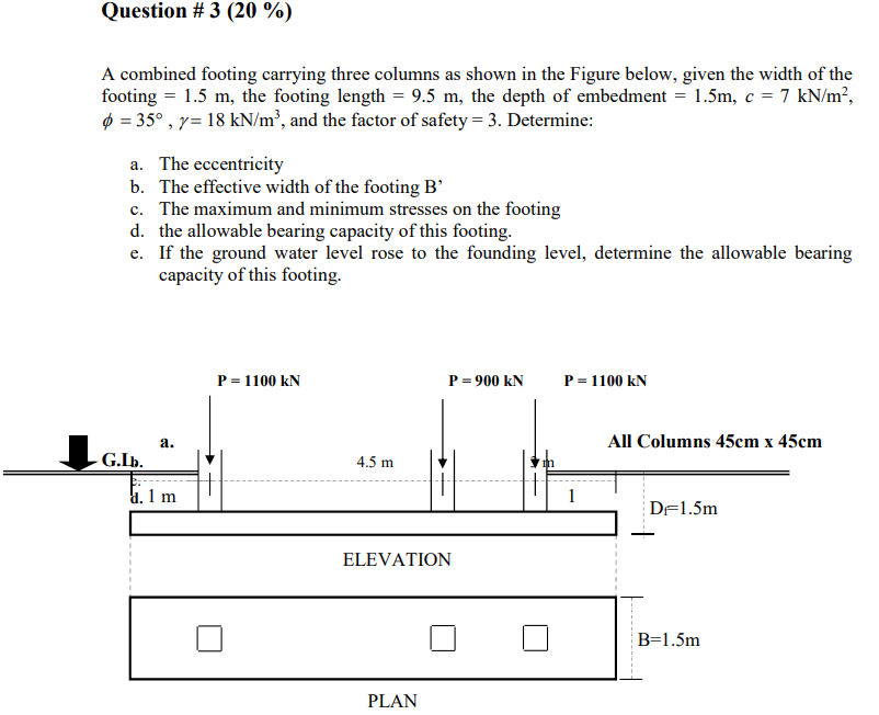 Solved Question # 3 (20 %) A combined footing carrying three | Chegg.com