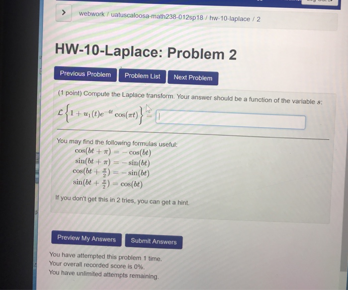 Solved webwork / uatuscaloosa-math238-012sp18 / | Chegg.com