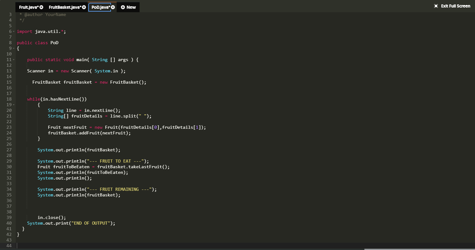 Solved Exit Full Screen Fruit.java* FruitBasket.java** | Chegg.com
