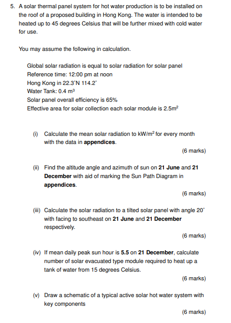 Solved 5. A solar thermal panel system for hot water | Chegg.com