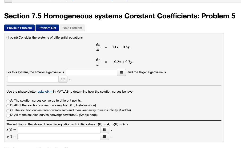 Solved Section 7.5 Homogeneous systems Constant | Chegg.com